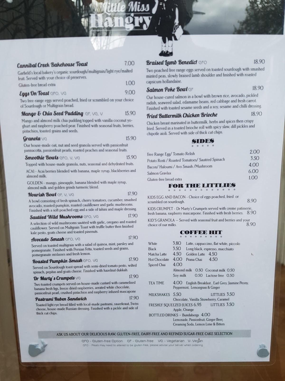 Menu at Little Miss Hangry cafe, Garfield