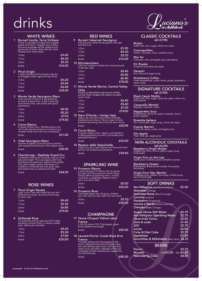 Menu at Luciano's at Middlebrook cafe, Bolton