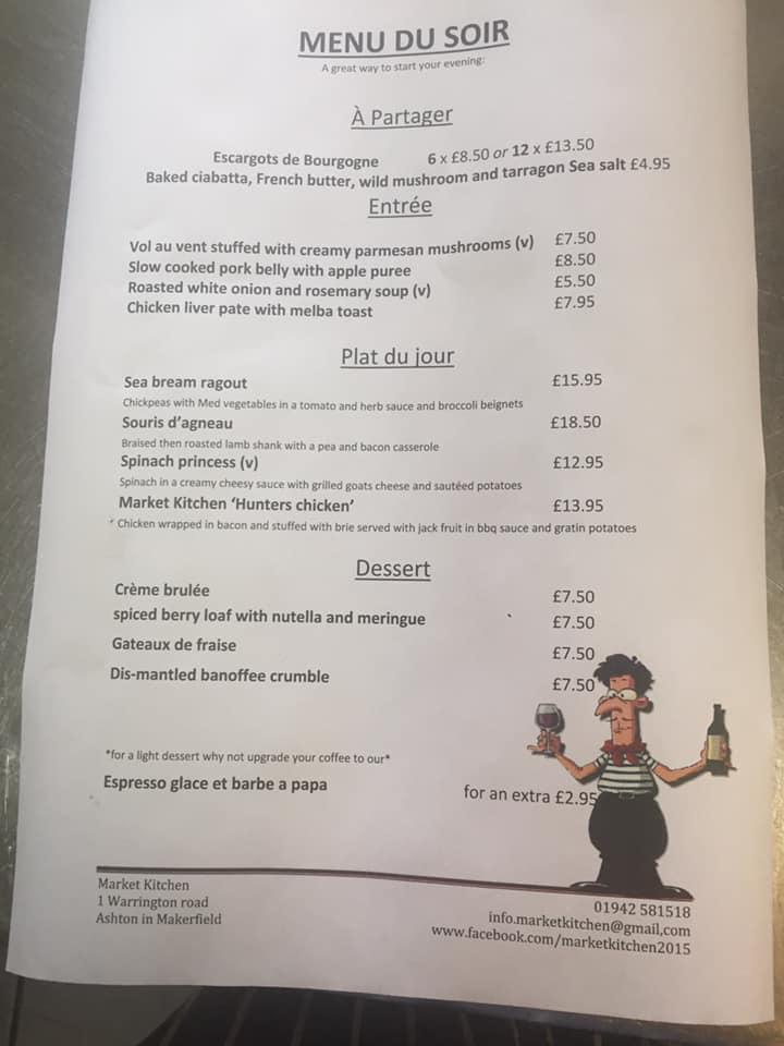 Menu at Market Kitchen restaurant, Ashton-in-Makerfield