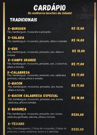 Menu at O Texano Burgers - O Melhor Lanche da Região! restaurant, Campo ...