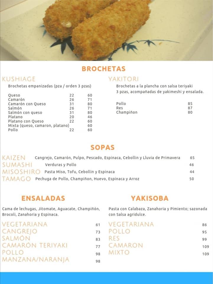 Menu at Sushi Kaizen restaurant, Mexico City, Mixcoac