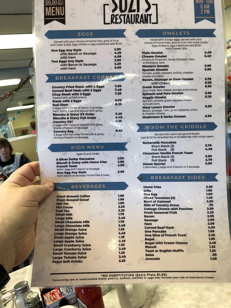 Menu at Suzi's Restaurant, Largo