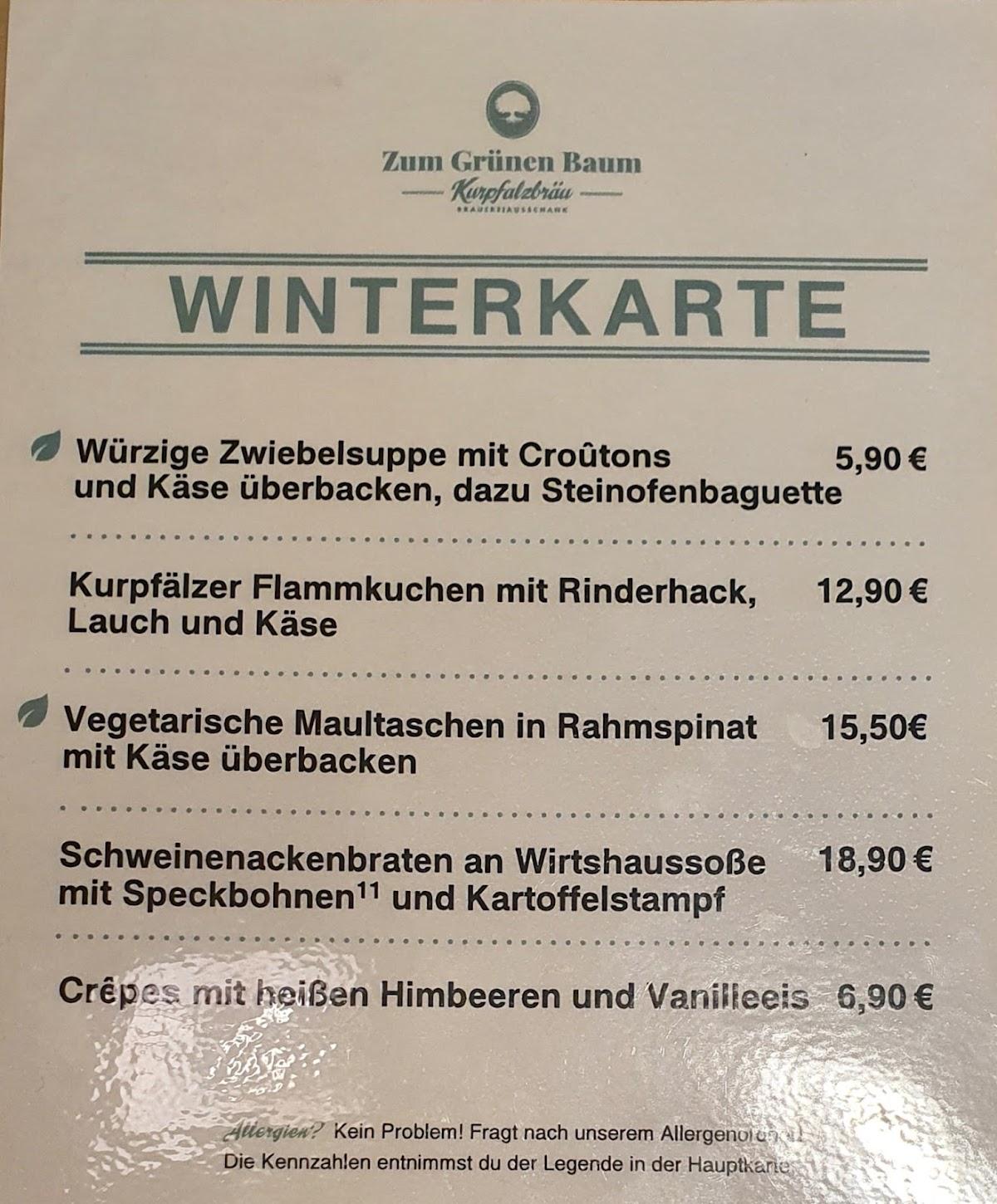 Speisekarte von Zum grünen Baum restaurant, Schwetzingen