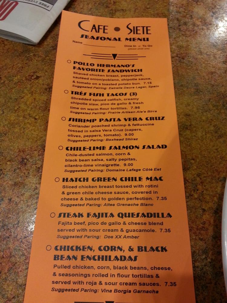 Menu at Cafe 7, Oklahoma City, N May Ave #117