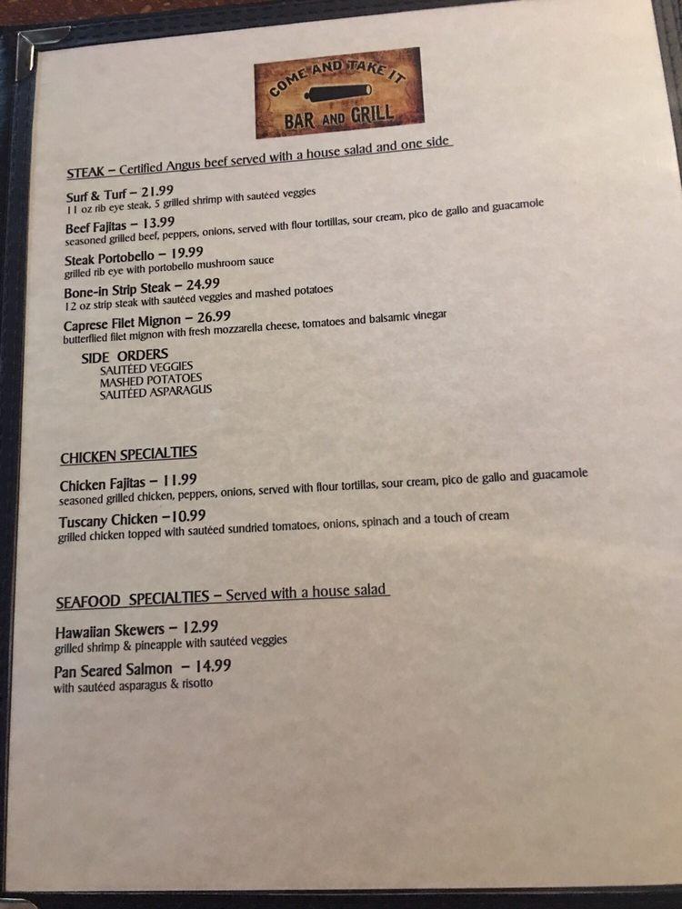 Menu at Come and Take It Bar & Grill, Gonzales