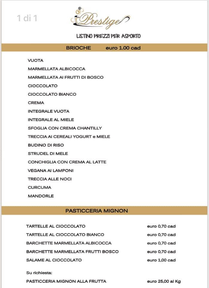 Menu da Prestige pub & bar, Codiverno