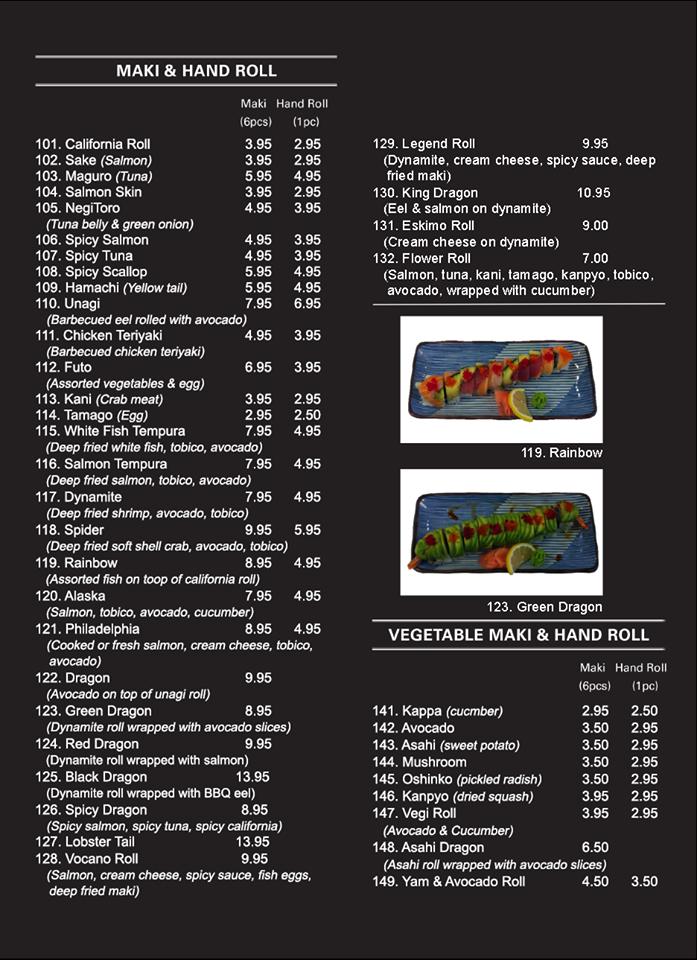 Menu at Roll & Roll restaurant, Toronto
