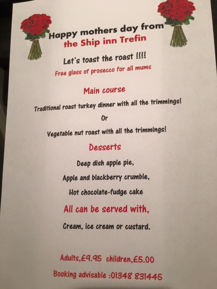Menu at The Ship Inn pub & bar, Trefin, 35 Ffordd Y Felin