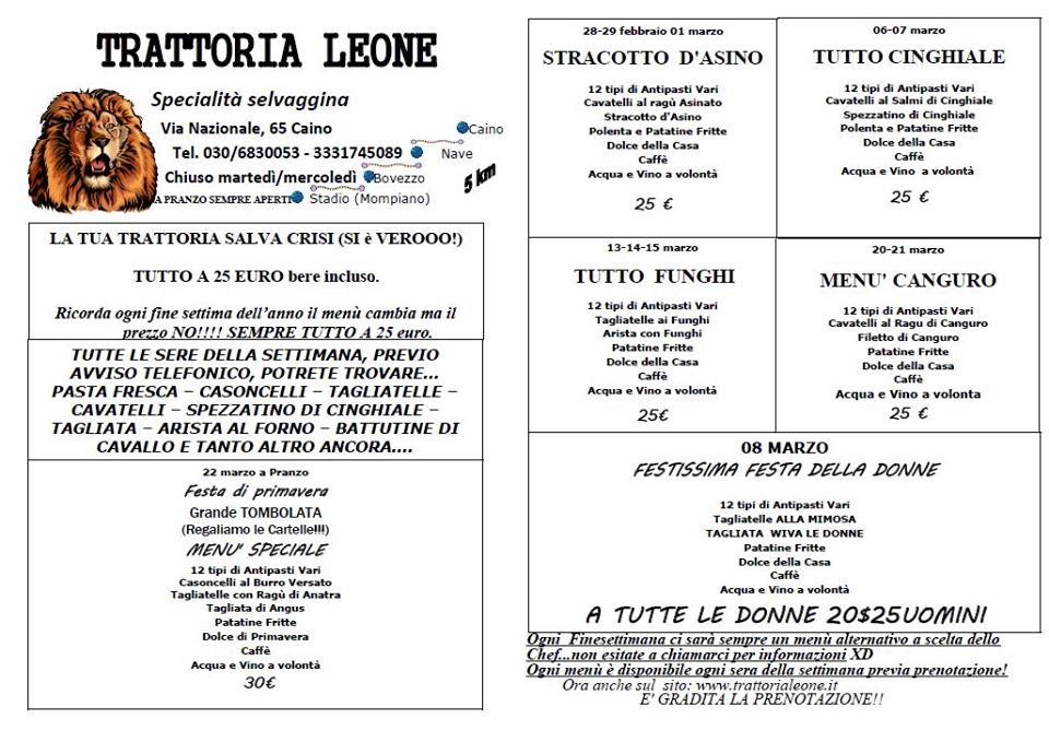 Menu da Trattoria Pizzeria Leone, Caino