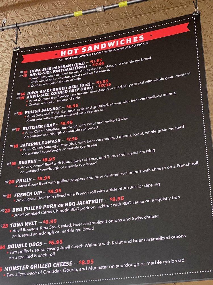 Menu at Anvil Meat Market, Cedar Rapids