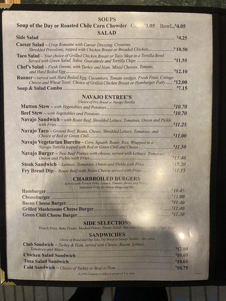 Menu at Dinè Restaurant, Window Rock, 48 West