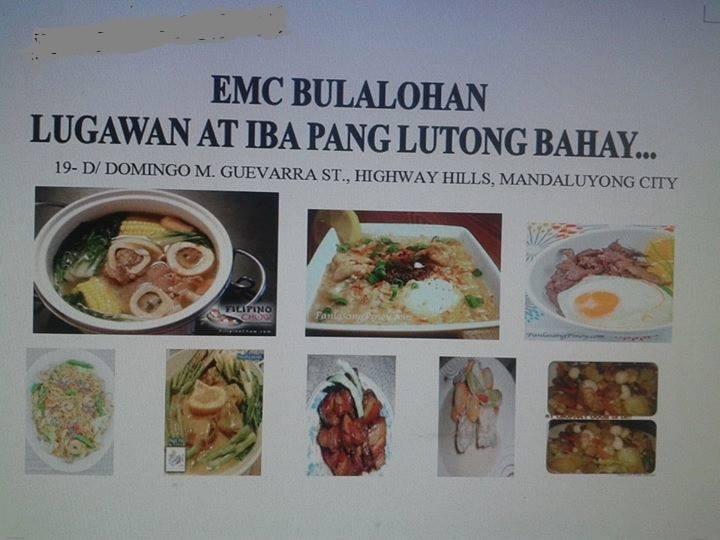 Menu at EMC Bulalohan, Tapsihan, Lugawan at iba pang Lutong Bahay ...