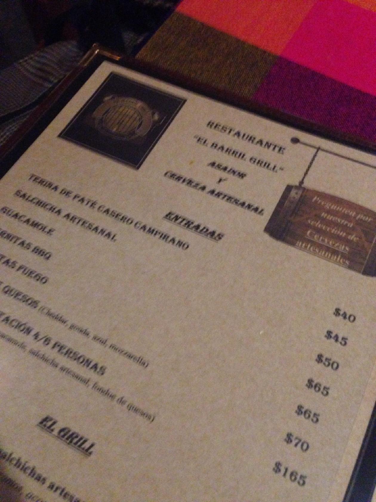 Menu at El Barril Grill, Bacalar