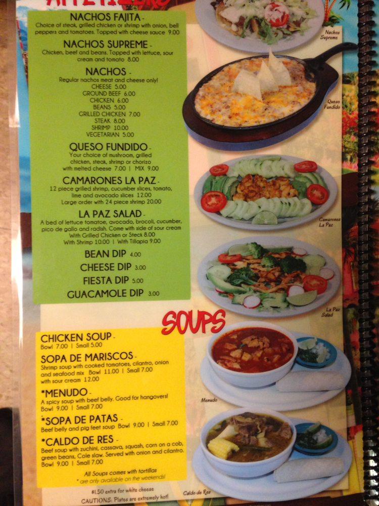 Menu at La Paz Grocery & Restaurant, Marshall