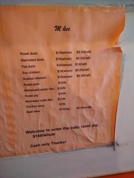 Menu at M Kee restaurant, Philadelphia