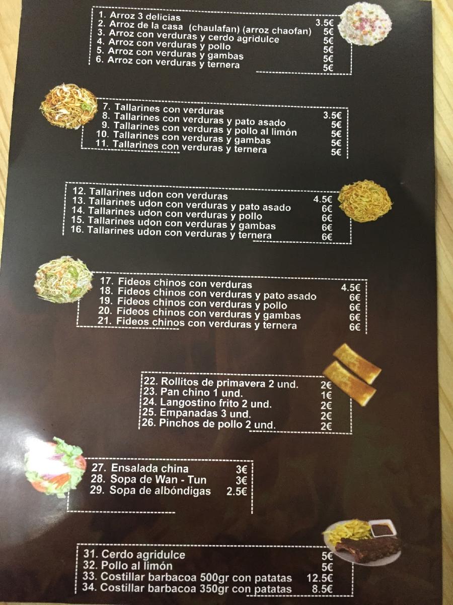 Menu at COMIDA CHINA restaurant, Parla