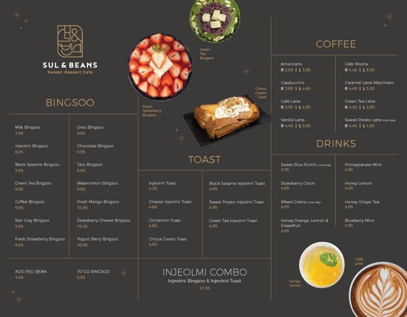 Menu at Sul & Beans Korean Shaved Ice Dessert Cafe, Frisco