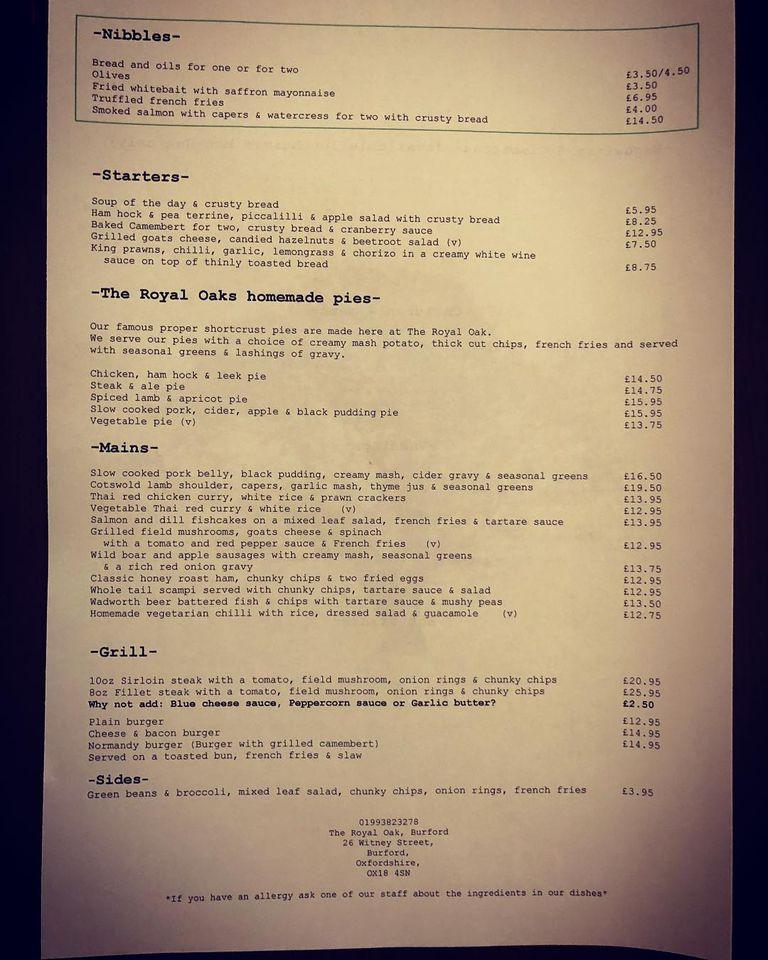Menu at The Royal Oak pub & bar, Burford