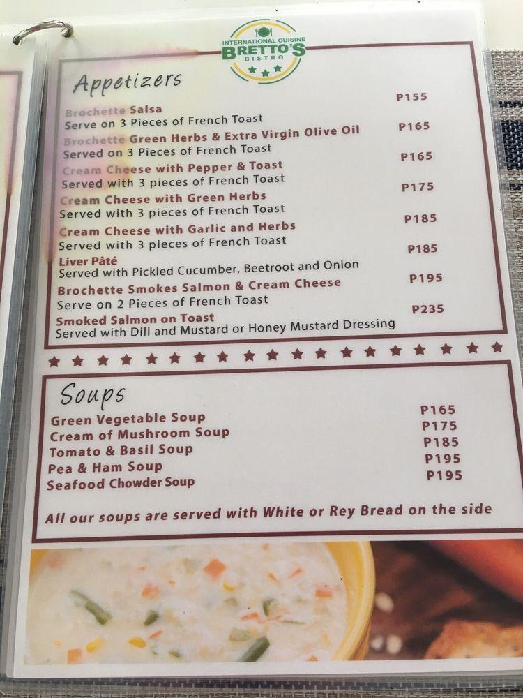 Menu at Bretto's Deli & Bistro - Clark Branch restaurant, Mabalacat ...