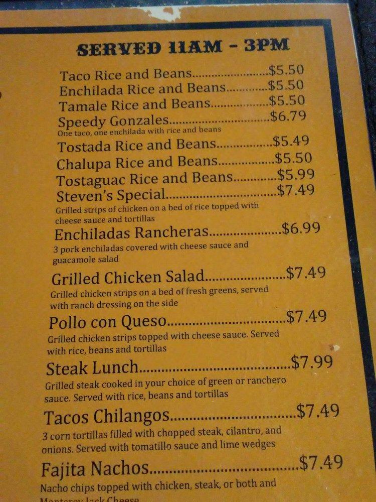 Menu at El Maya restaurant, Marionville