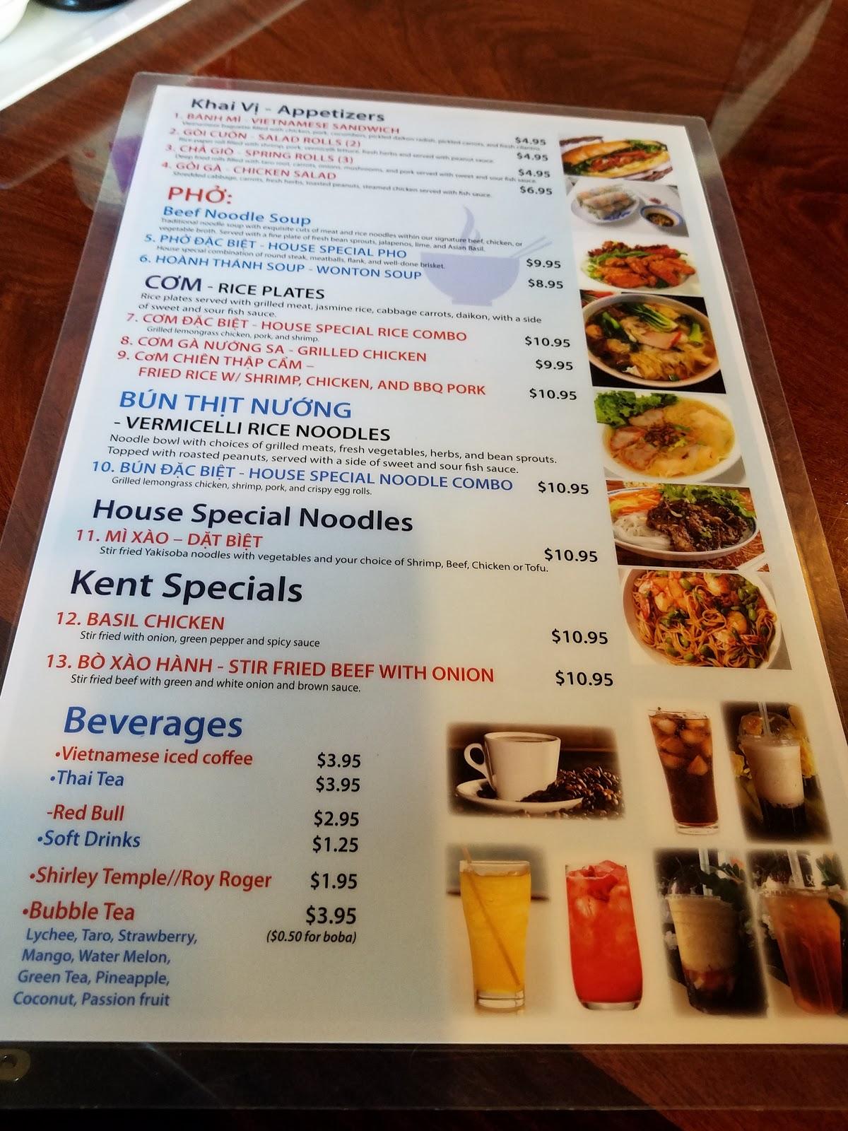 Menu at Kent Phó Vietnamese Restaurant, Oregon City