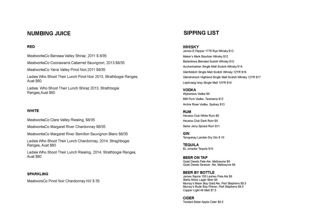 Menu at Meatworksco pub & bar, South Melbourne