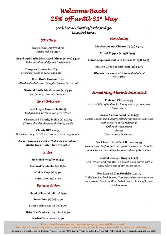 Menu at Restaurant at Red Lion Hotel, Pampisford