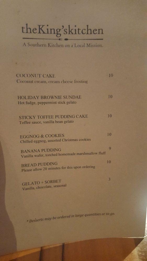 Menu at The King's Kitchen restaurant, Charlotte