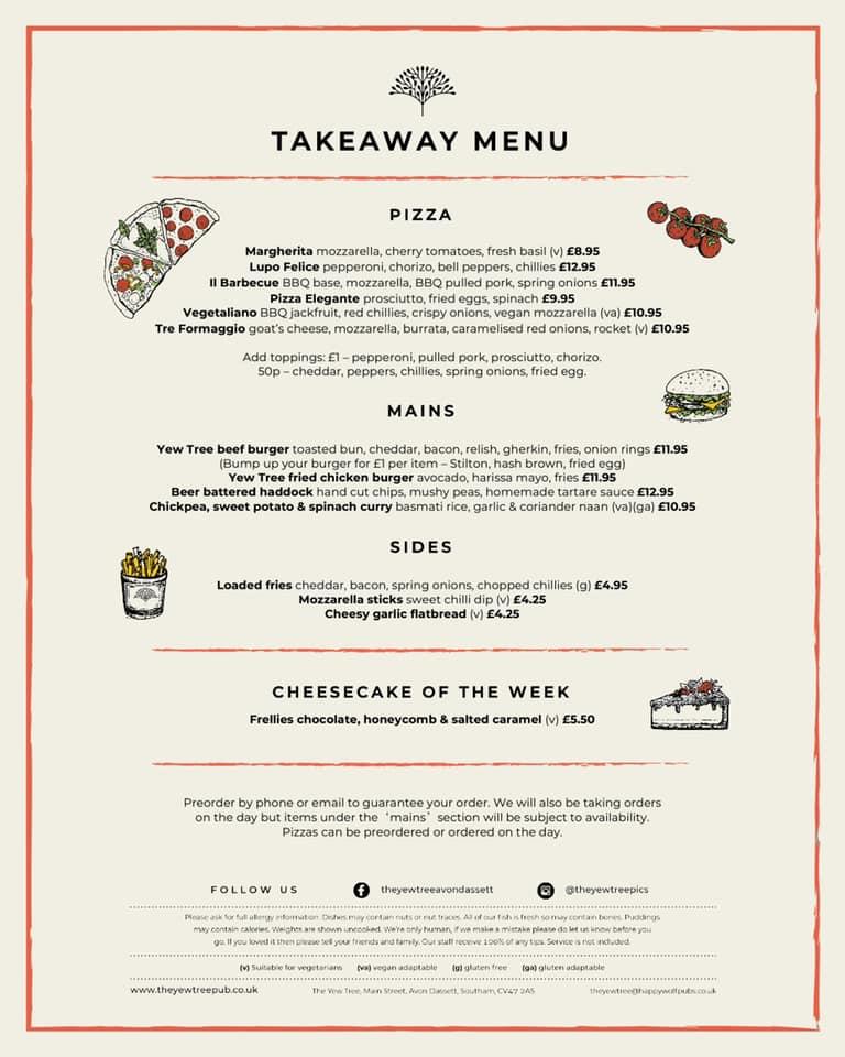 Menu at The Yew Tree pub & bar, Avon Dassett