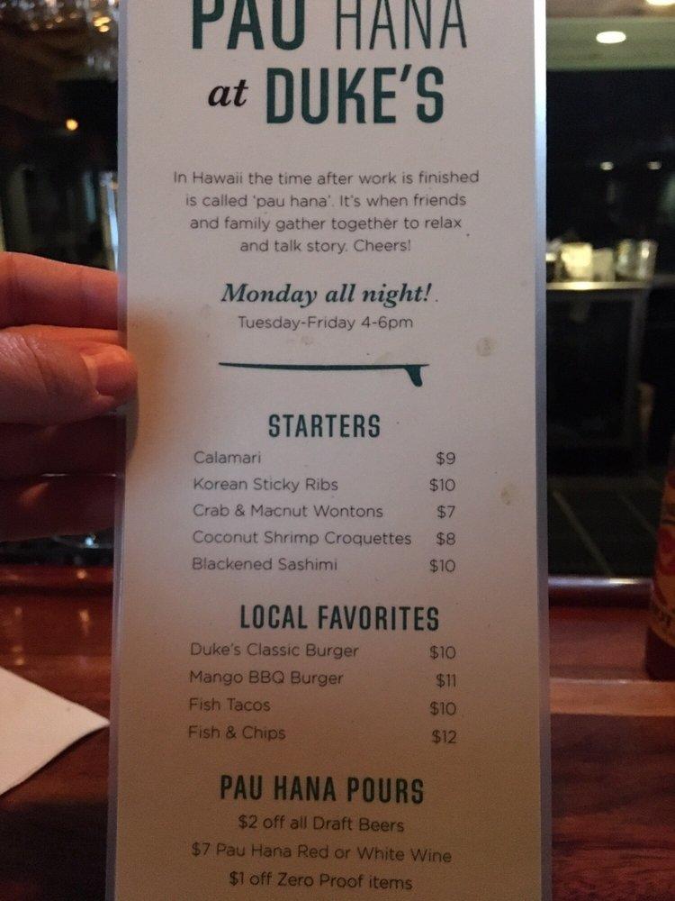Menu at Duke's Malibu restaurant, Malibu
