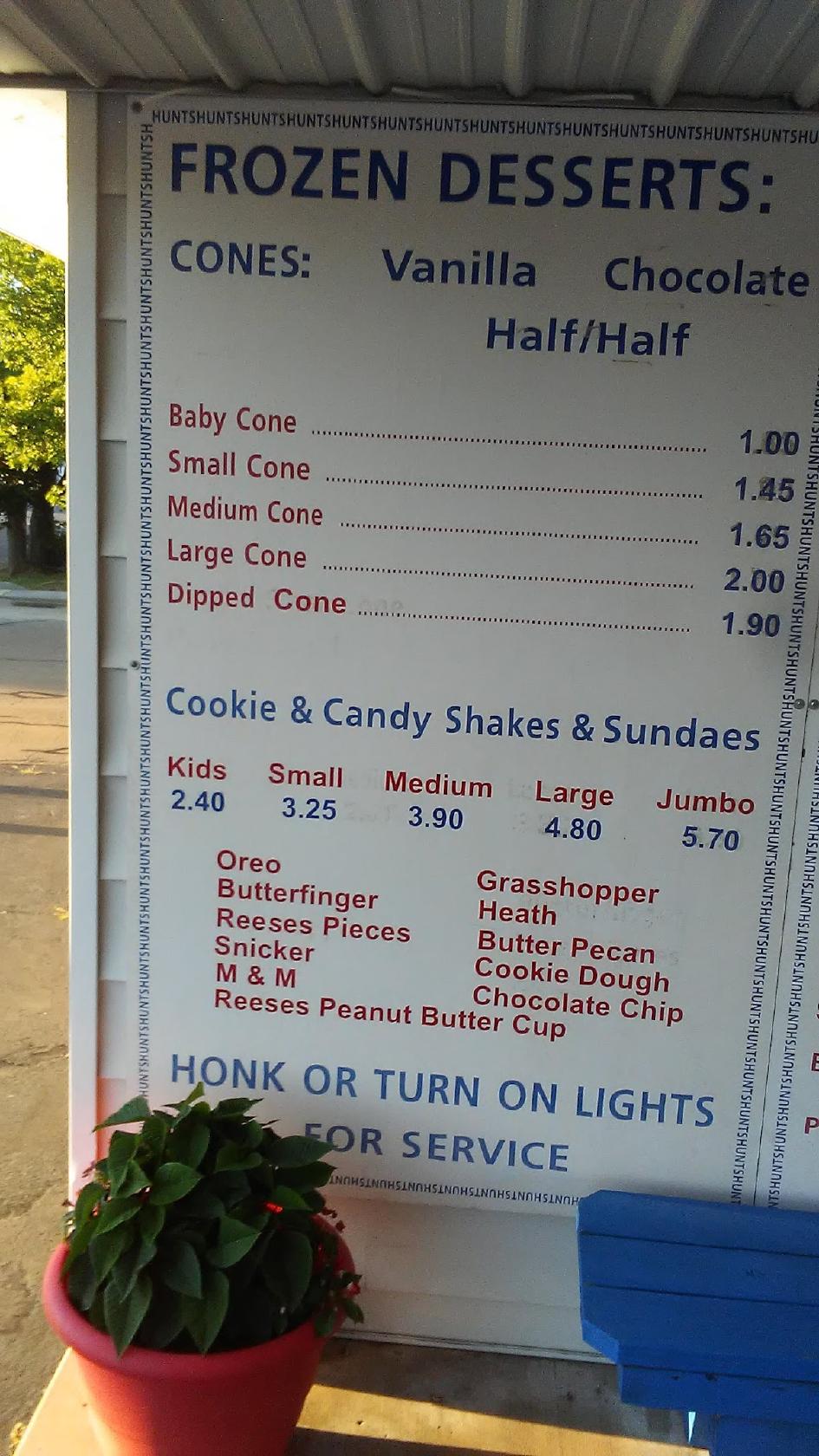 Menu at Hunt's Dairy Bar, Farmington, 403 Sainte Genevieve Ave