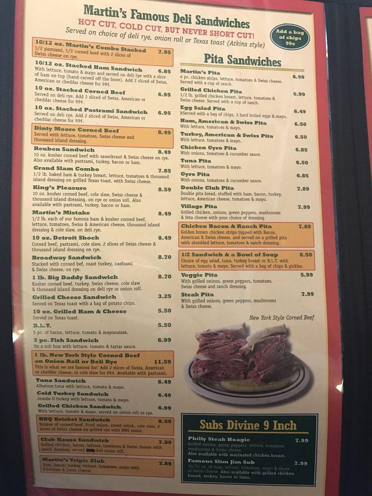 Menu at Martin's Ham & Cornbeef steakhouse, Center Line