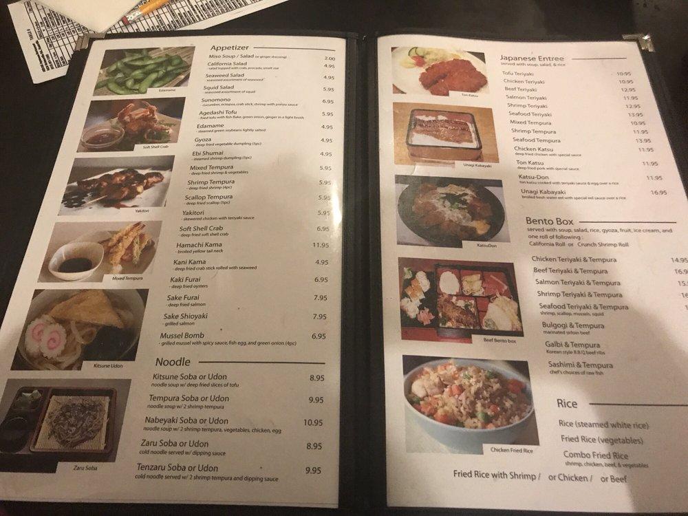 Menu at Midori restaurant, Nashville