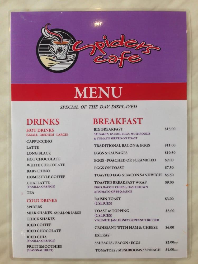 Menu at Spiders Cafe, Moe