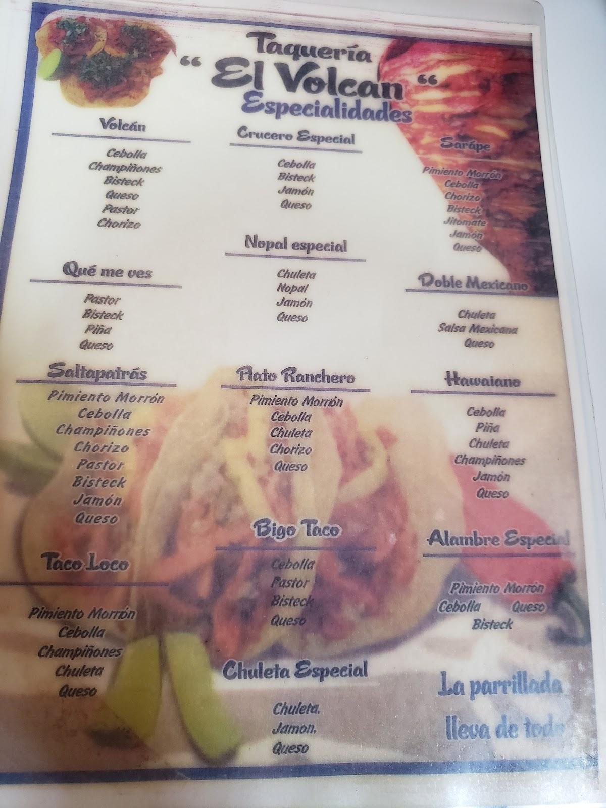 Menu at Taqueria "El Volcan" restaurant, Pátzcuaro