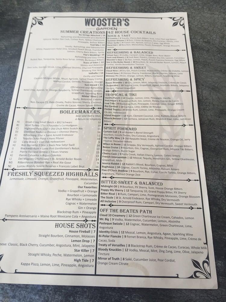 Menu at Wooster's Garden pub & bar, Houston
