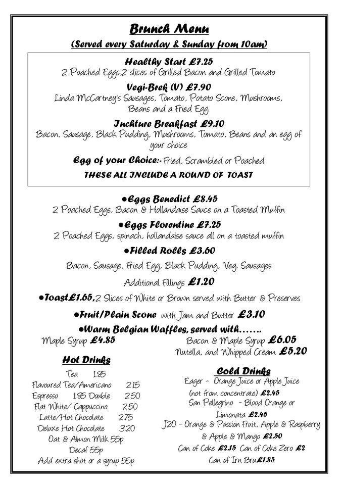 Menu at Inchture Hotel, Restaurant & Bar, Inchture