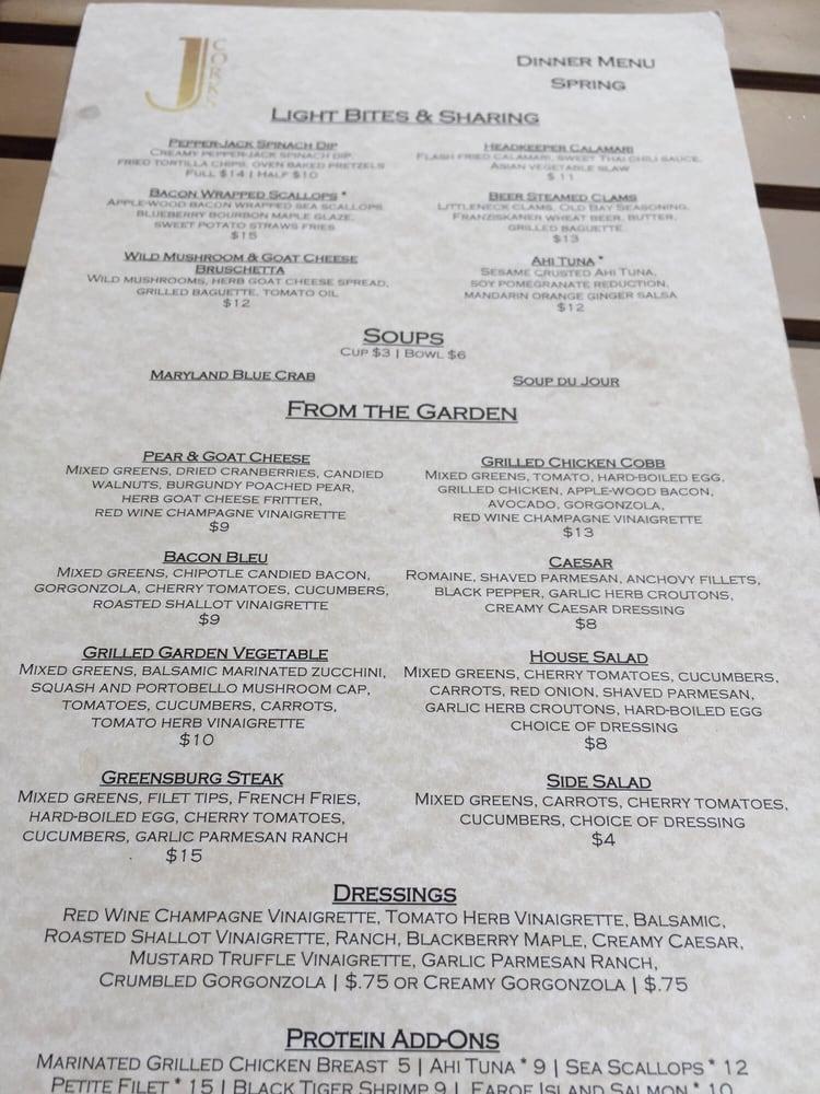 Menu at J. Corks pub & bar, Greensburg, 25 E Pittsburgh St