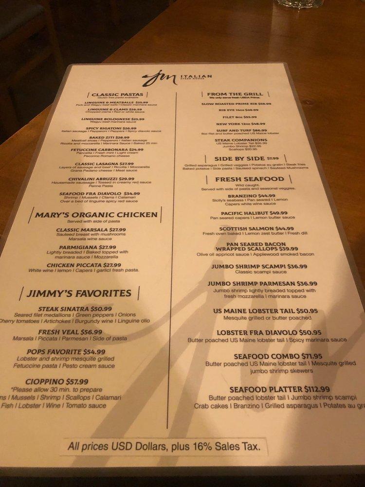 Menu at JM Steakhouse, Cabo San Lucas