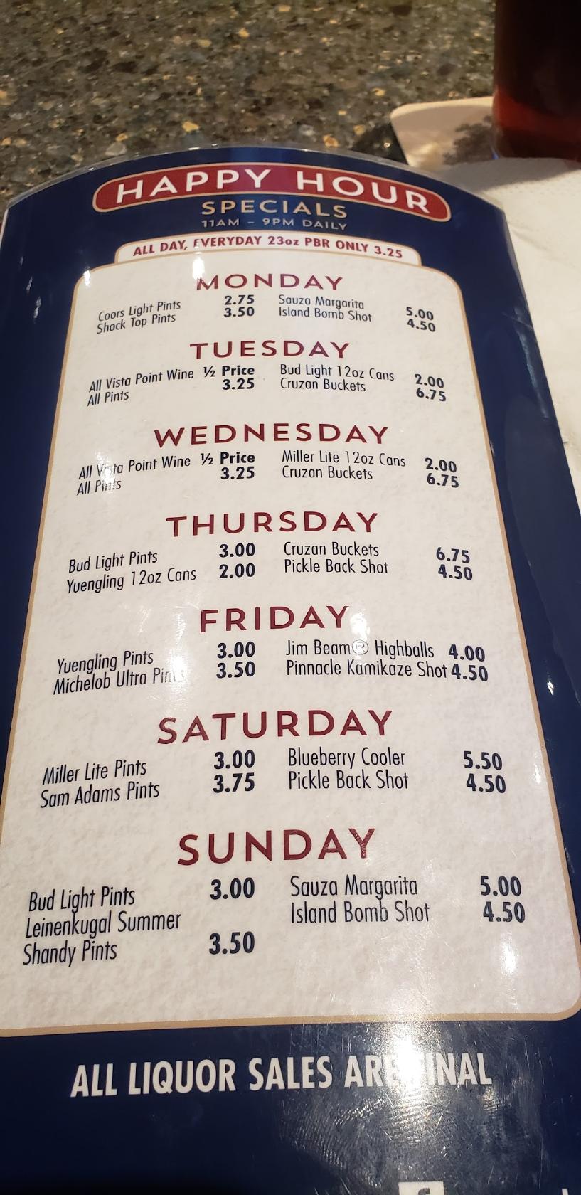 Menu at Kickback Jack's Fredericksburg pub & bar, Fredericksburg