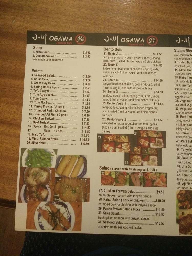 Menu at Ogawa Japanese Cafe, Diamond Creek