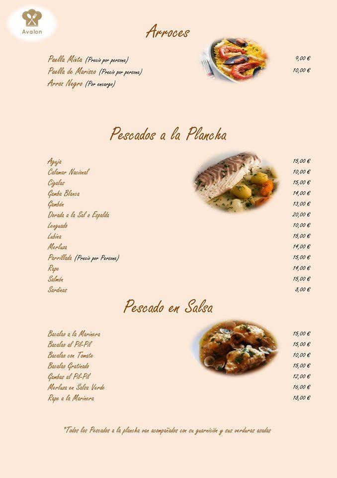 Menu at Restaurant Avalon, Salobreña, Mare Nostrum 24