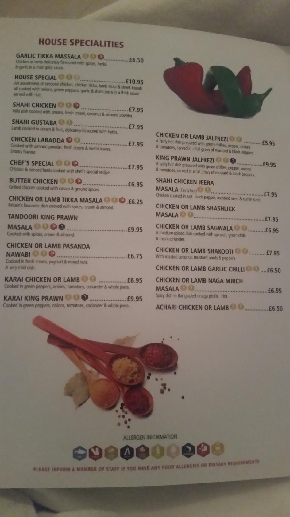 Menu at Balti House Indian Restaurant, Spilsby