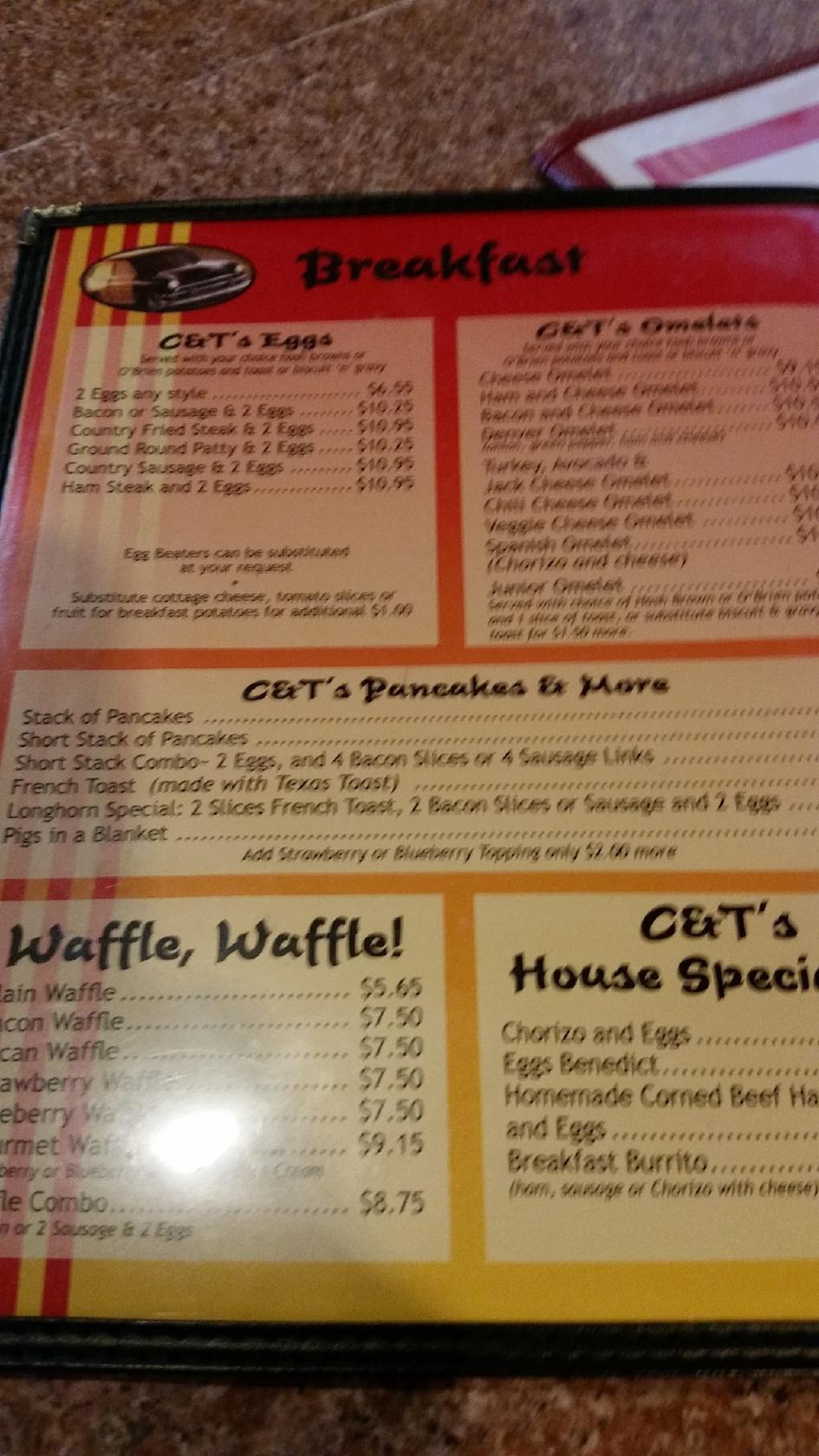Menu at C&T's Restaurant LLC, Pollock Pines, 6454 Pony Express Trail #37