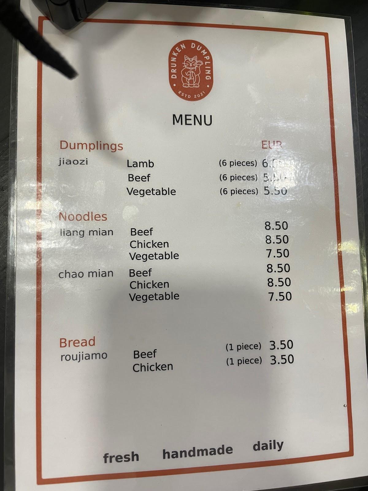 Speisekarte von Drunken Dumpling restaurant, Valletta