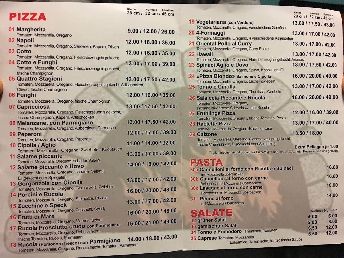 Speisekarte von Euro Pizza, Winterthur