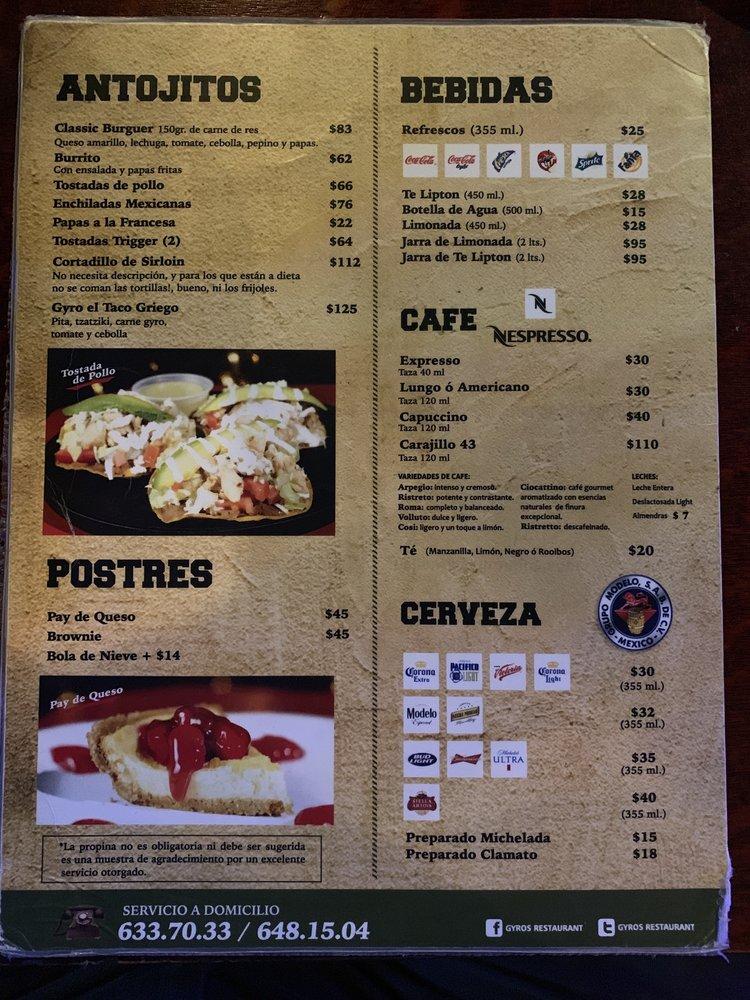 Menu at Gyros Restaurant, Monclova