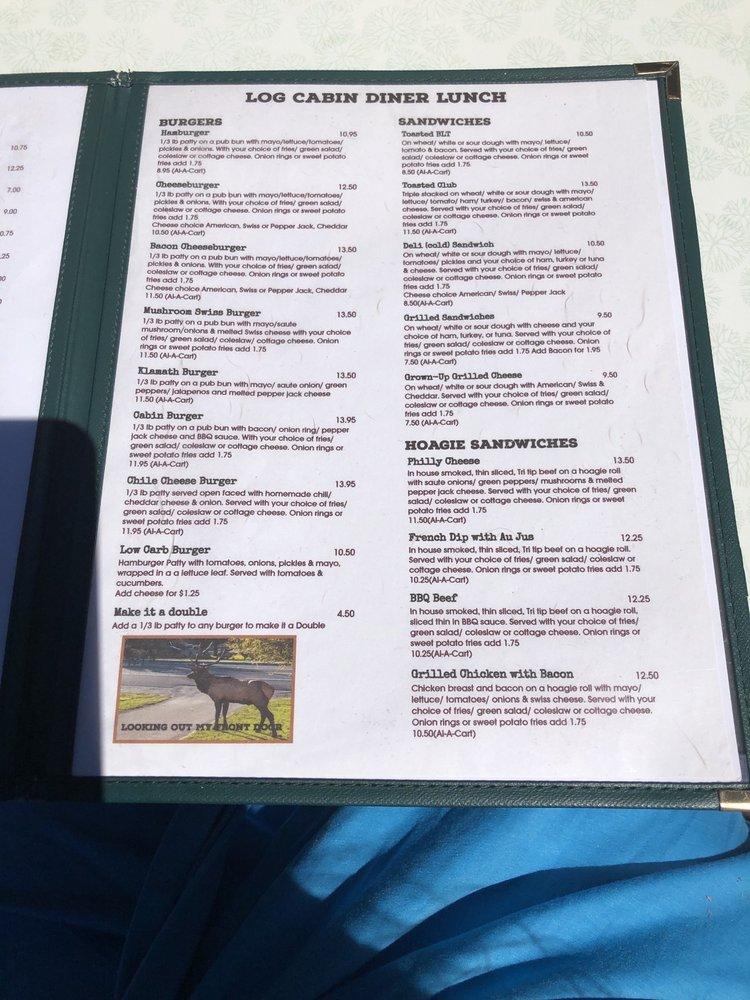 Menu at Log Cabin Diner restaurant, Klamath, 301 CA-169