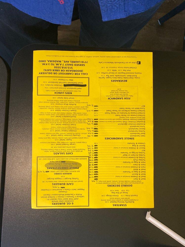 Menu at Madeira Cafe, Madeira