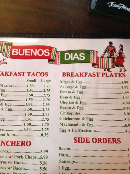 Menu at Los Norteños restaurant, Harlingen